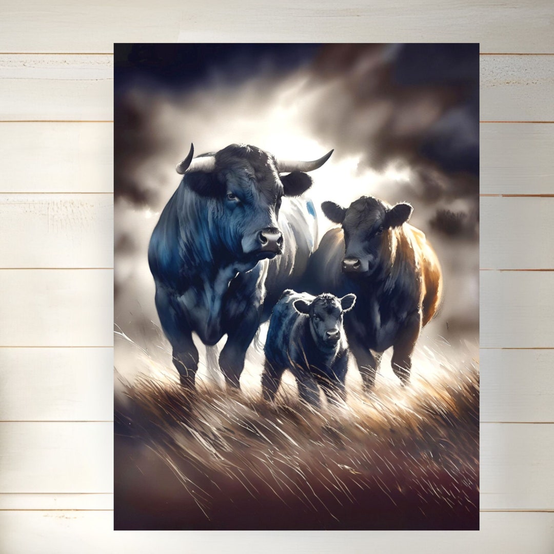Black Angus Cow and Calf Poster Print: Watercolor Cattle Farmhouse Wall ...
