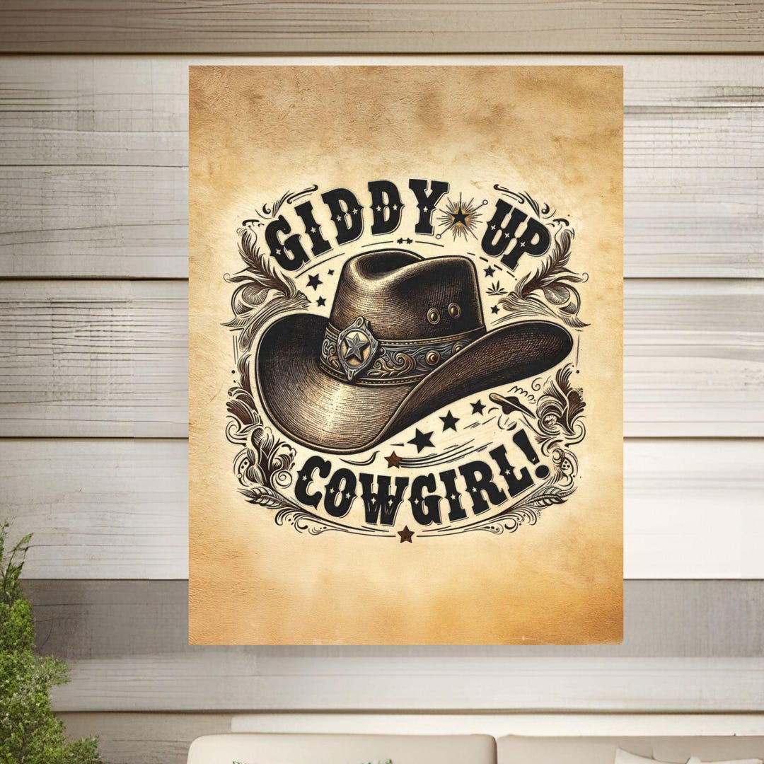 Giddy up Cowgirl Retro Illustration Old Country Wild Western Themed ...