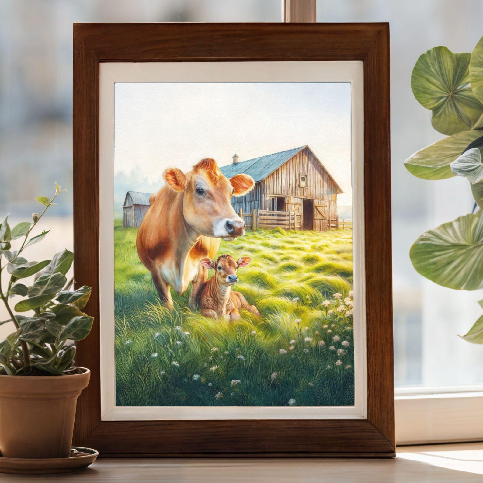 Jersey Cow and Calf Watercolor Poster Print: Farmhouse Rustic Wall Art ...