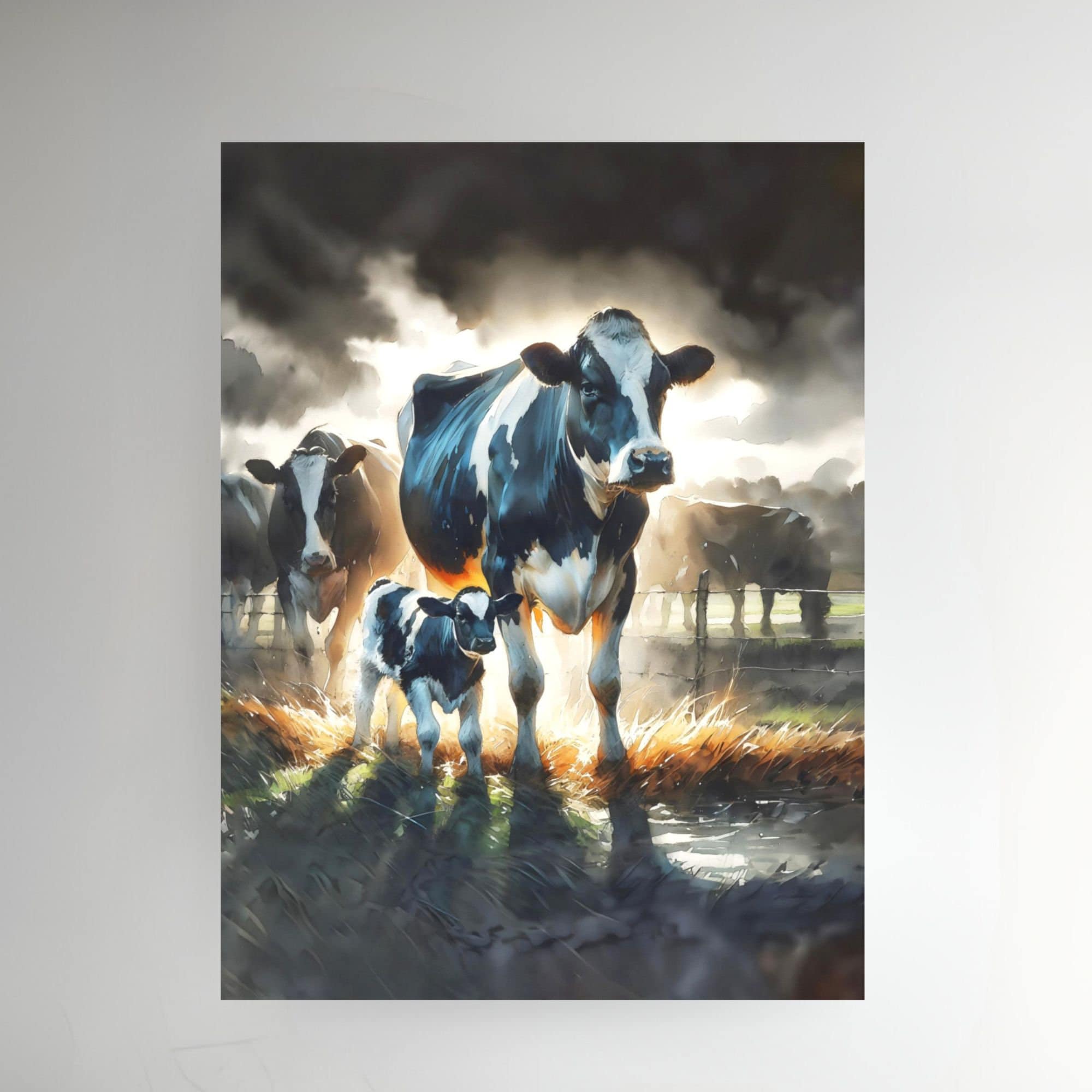 Holstein Cow Print Dairy Cattle Watercolor Illustration Calf Wall Art ...