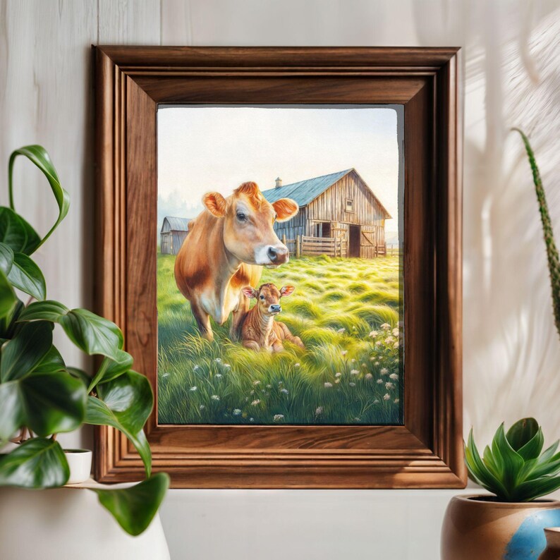 Jersey Cow and Calf Watercolor Poster Print: Farmhouse Rustic Wall Art ...