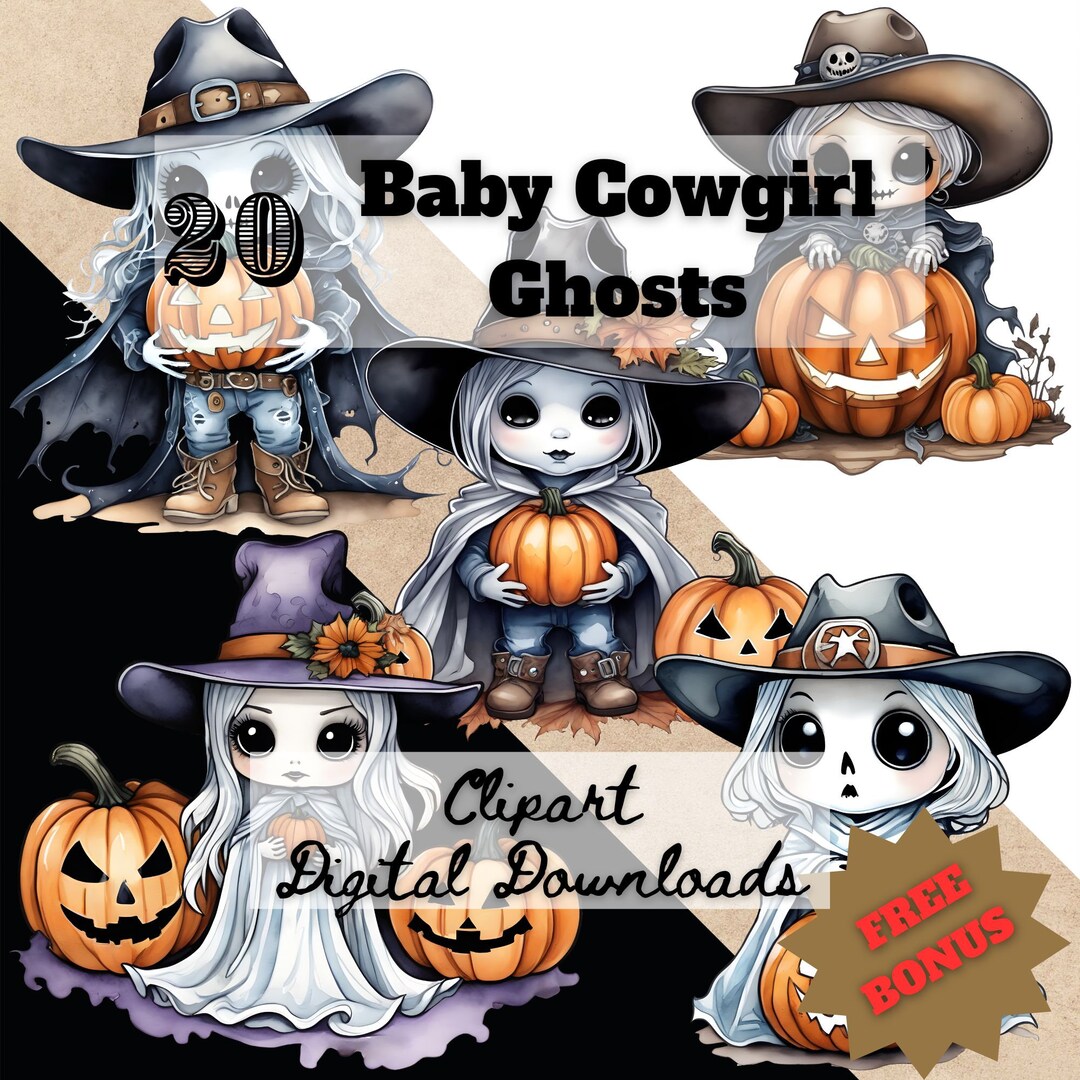 20 Cute Cowgirl Baby Ghost PNG, Halloween Clipart Bundle, Wild West ...