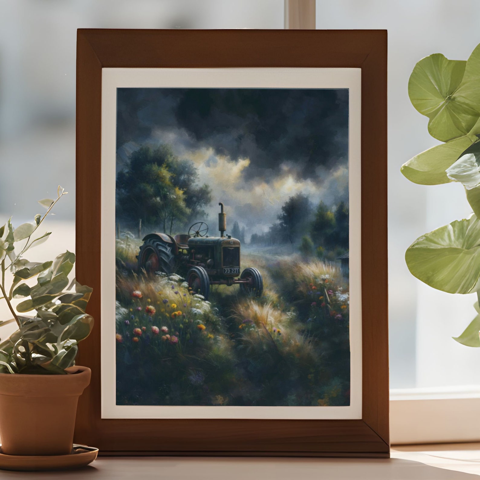 Moonlit Farm Tractor Poster Print: Wildflower Impasto Landscape Art - Etsy