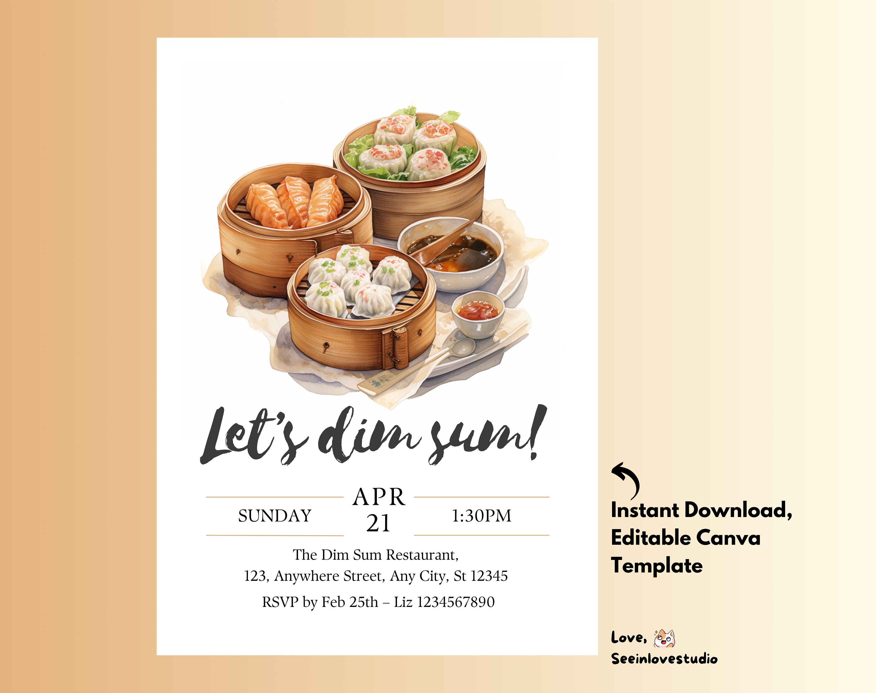 Dim Sum Brunch, Dim Sum Breakfast Invitation, Dumpling Birthday ...