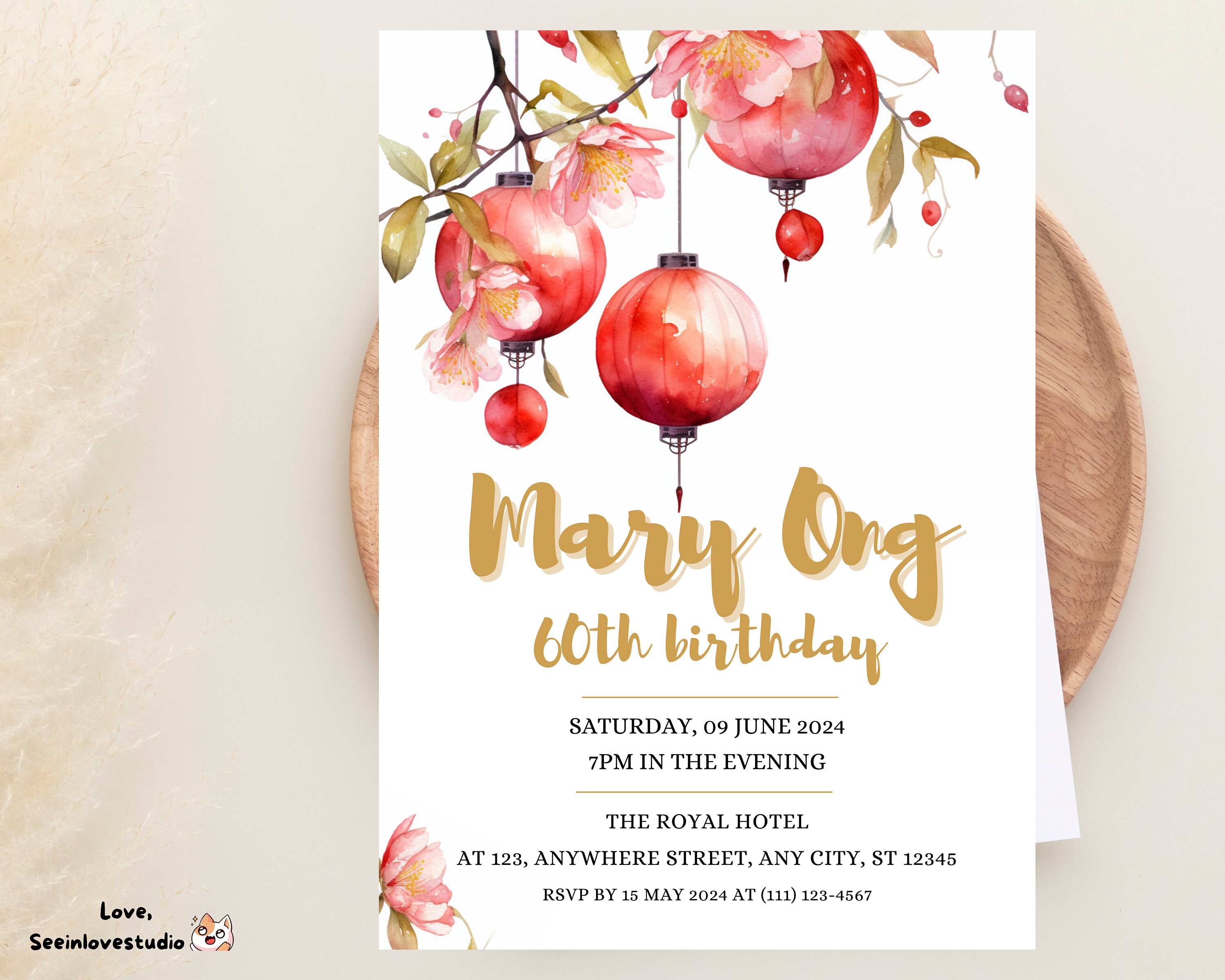 Chinese Birthday Invitation, Chinese Birthday Invite, Oriental Birthday ...