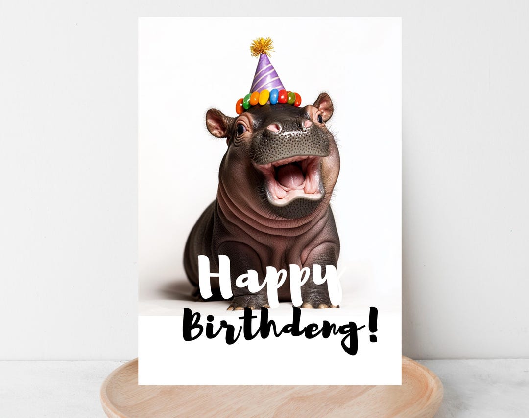 Moo Deng Happy Birthday Card Template CANVA - Etsy UK