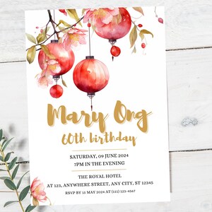 Chinese Birthday Invitation, Chinese Birthday Invite, Oriental Birthday ...