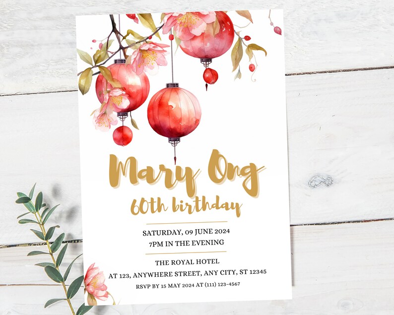 Chinese Birthday Invitation, Chinese Birthday Invite, Oriental Birthday ...