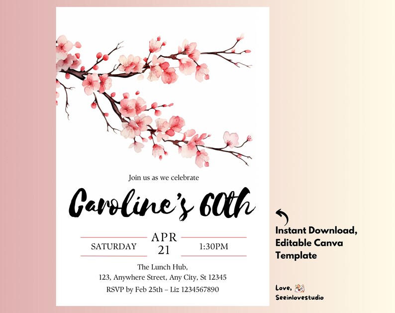 Chinese Birthday Invite, Japanese Sakura Cherry Blossom Invitation ...