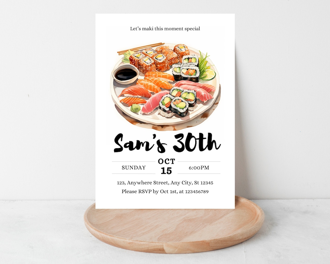 Sushi Night Invite, Sushi Birthday Invitation, Sushi and Sake Night ...