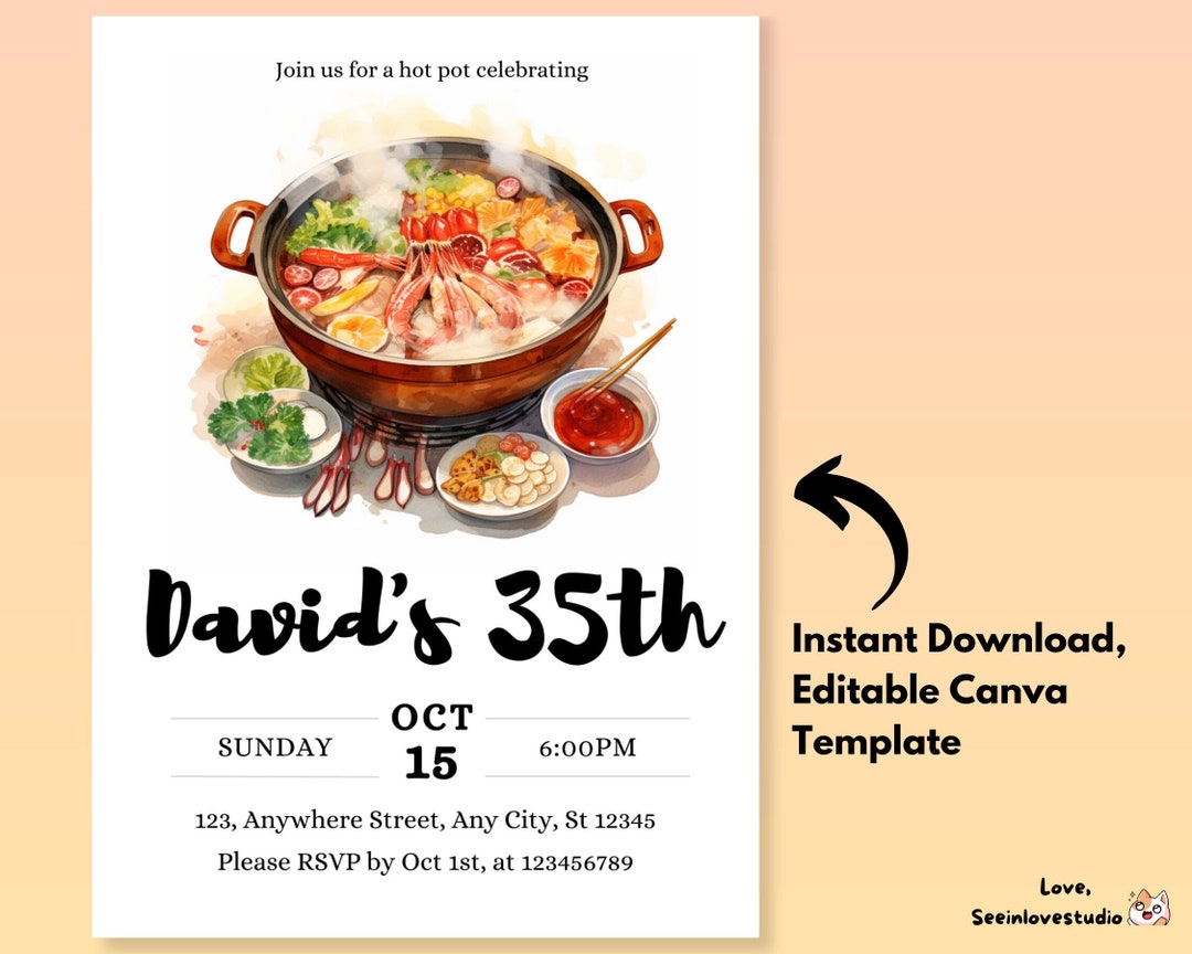 Editable Hotpot Birthday Invitation, Hot Pot Dinner Invite, Steamboat ...