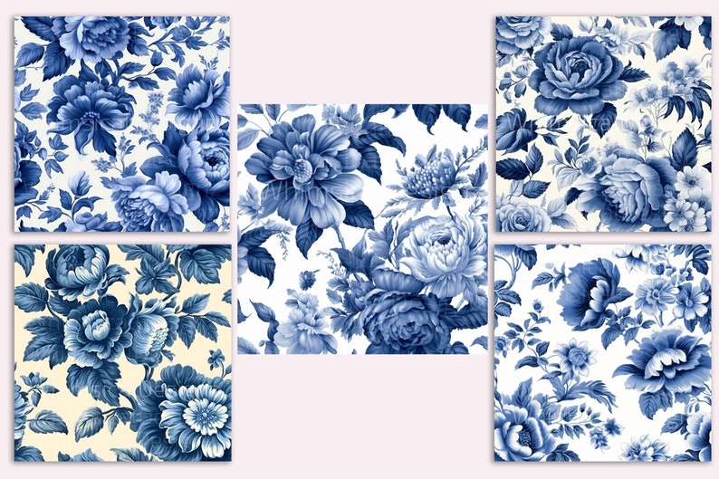 20 Vintage Delft Seamless Pattern, Digital Paper Pack, Flowers ...