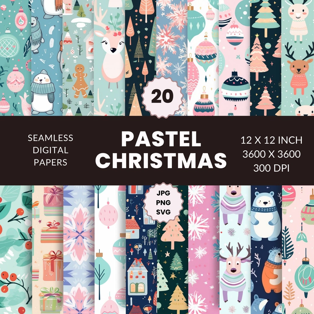 20 Christmas Pastel Seamless Leaves Pattern, Digital Paper Pack ...