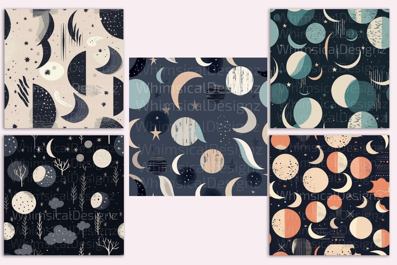 20 Moon Phase Seamless Pattern, Digital Paper Pack, Cosmic Graphic ...