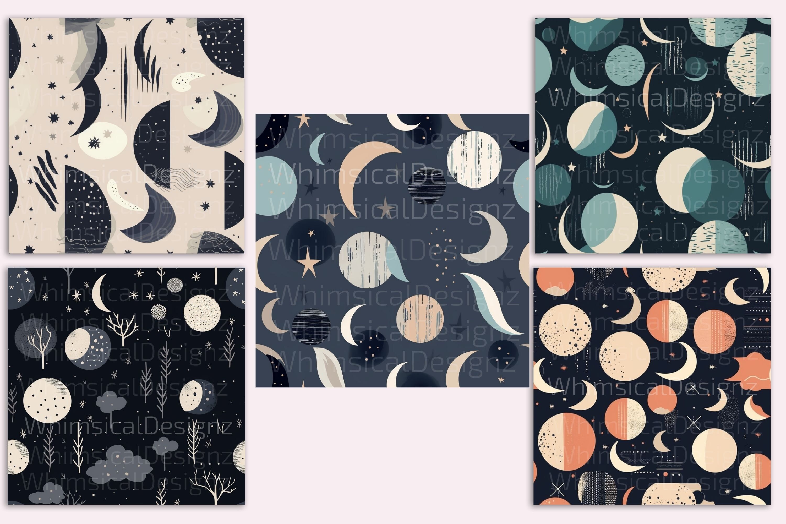 20 Moon Phase Seamless Pattern, Digital Paper Pack, Cosmic Graphic ...