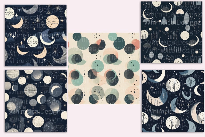 20 Moon Phase Seamless Pattern, Digital Paper Pack, Cosmic Graphic ...