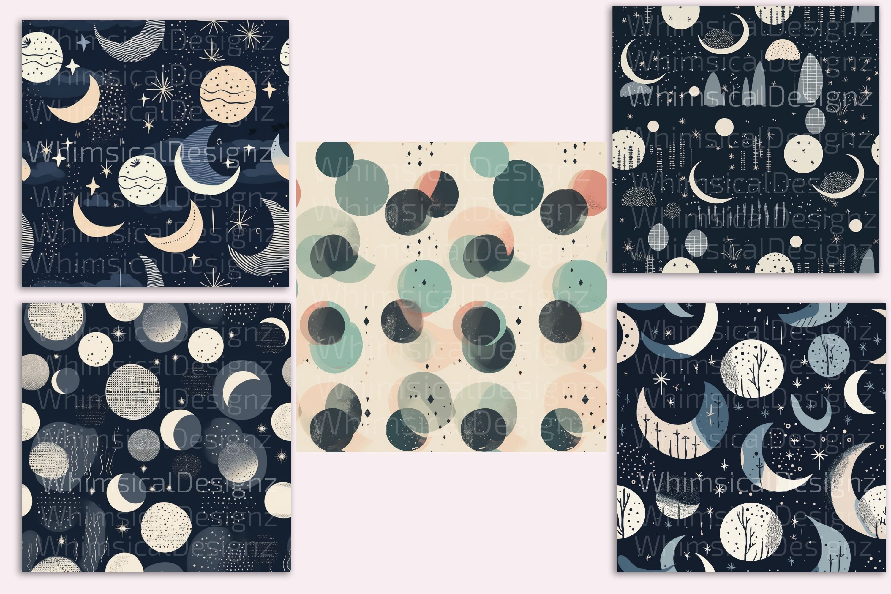 20 Moon Phase Seamless Pattern, Digital Paper Pack, Cosmic Graphic ...