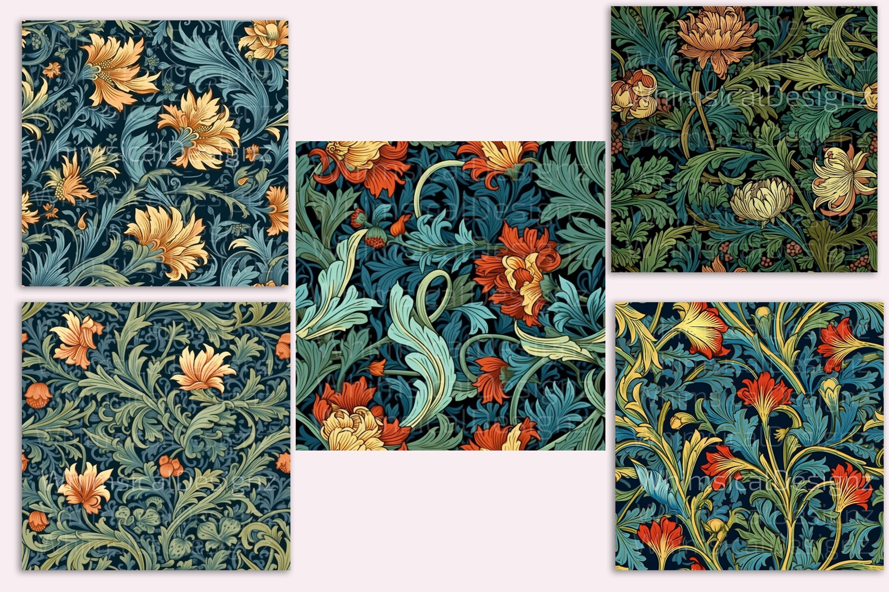 William Morris Floral Digital Wallpaper Patterns, Retro Antique Designs ...