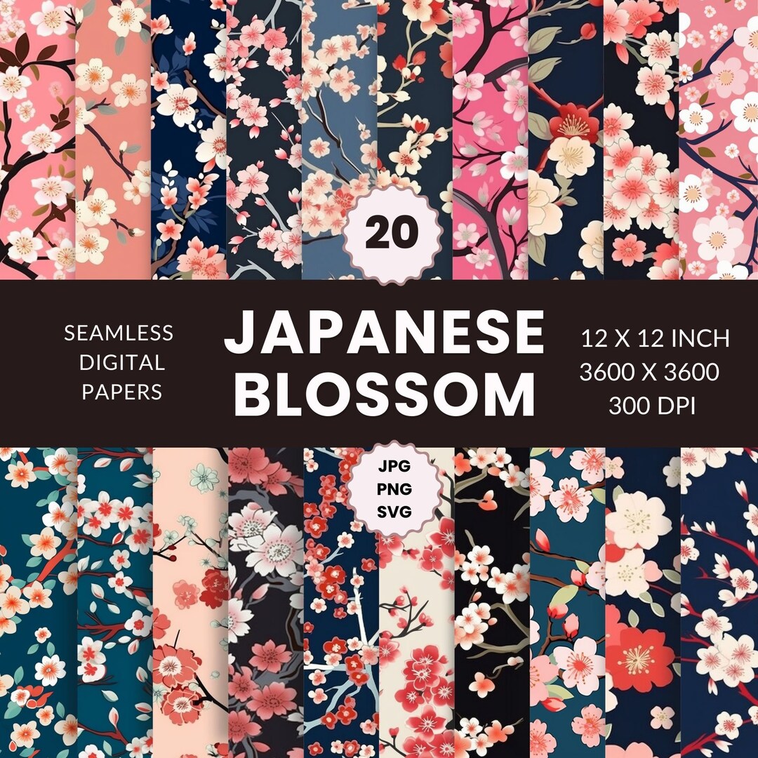 20 Japanese Blossom Seamless Pattern, Digital Paper Pack, Nature ...