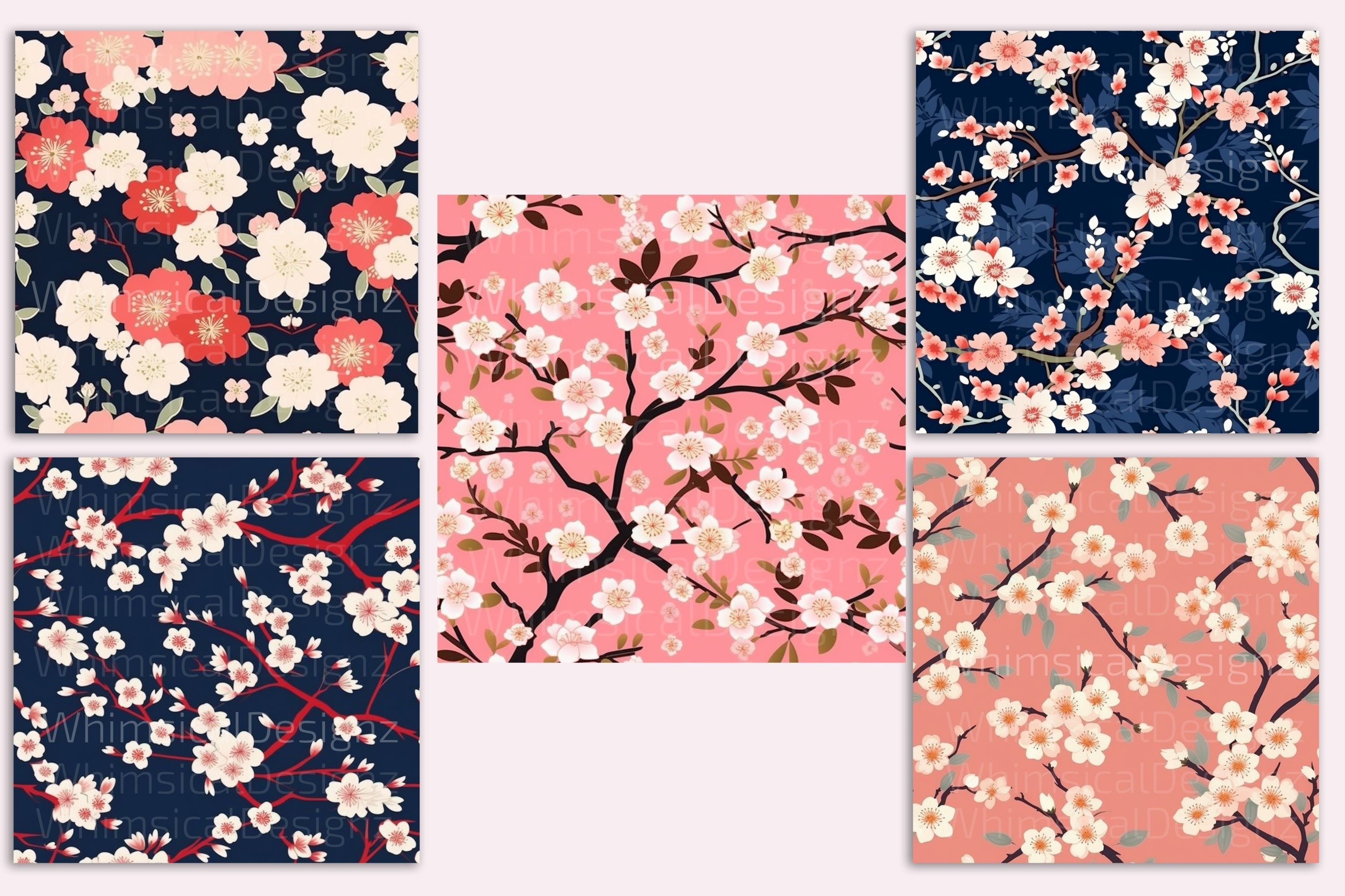 20 Japanese Blossom Seamless Pattern, Digital Paper Pack, Nature ...