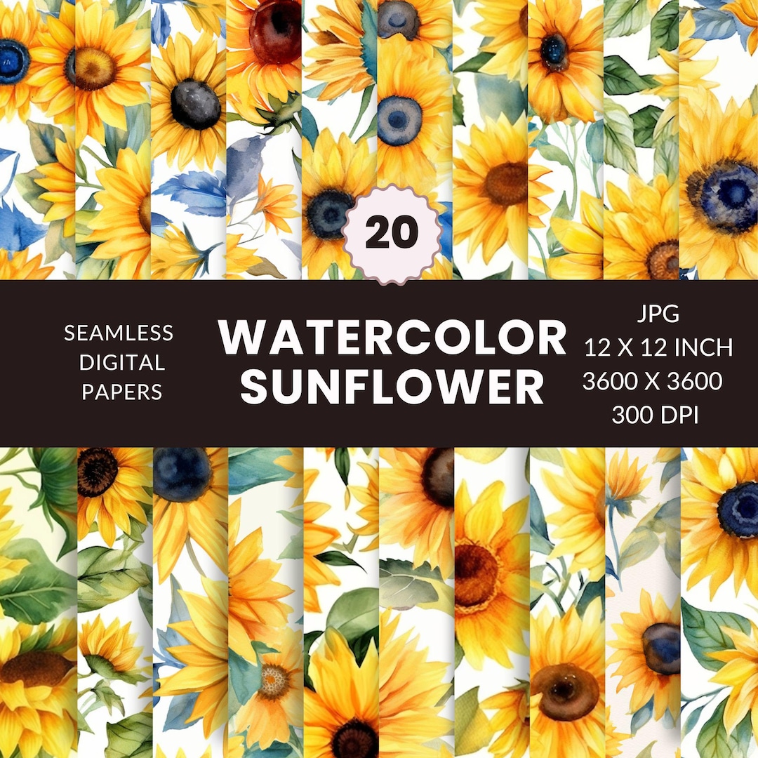 20 Watercolor Sunflower Seamless Pattern, Digital Paper Pack ...