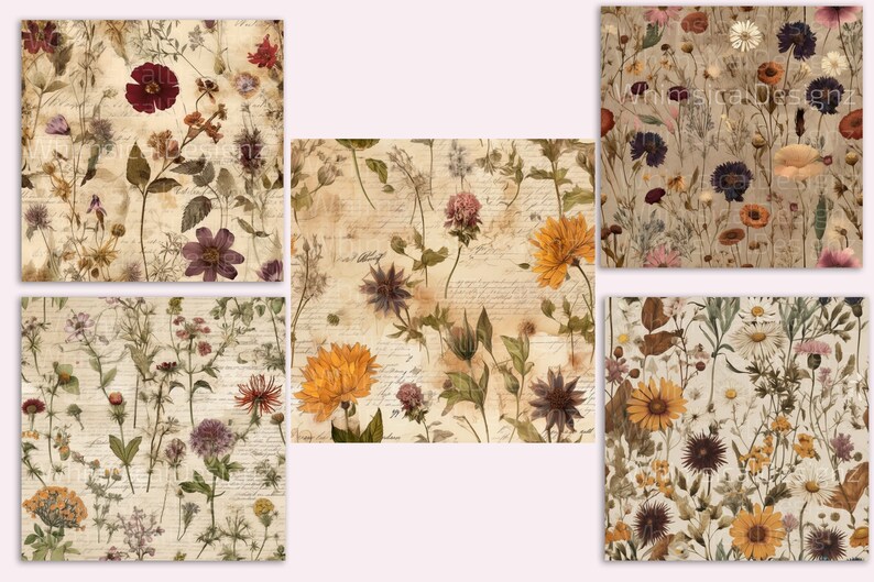 20 Vintage Flowers Wallpaper Seamless Pattern, Digital Paper Pack ...