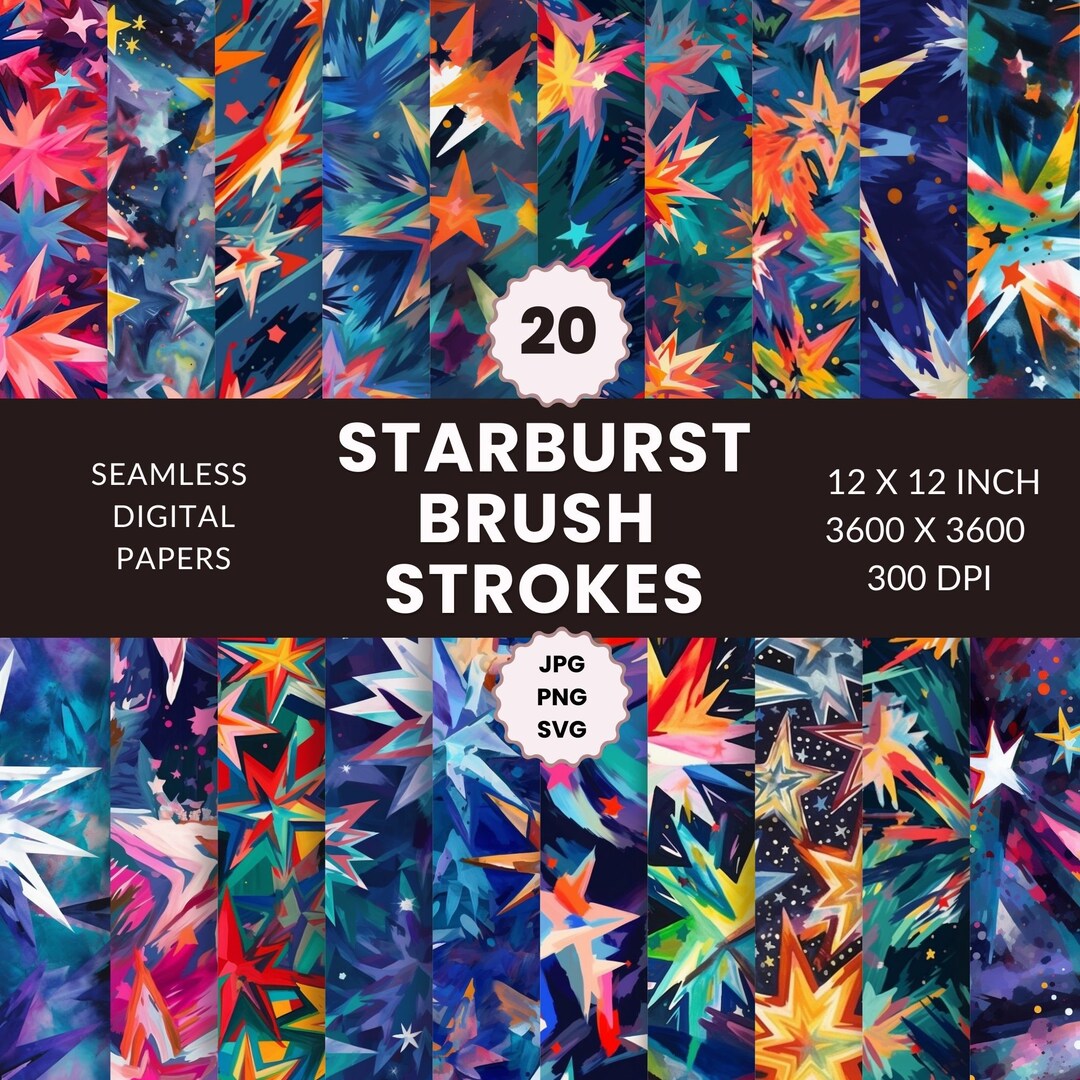 20 Starburst Brush Strokes Seamless Pattern, Digital Paper Pack, Sky ...