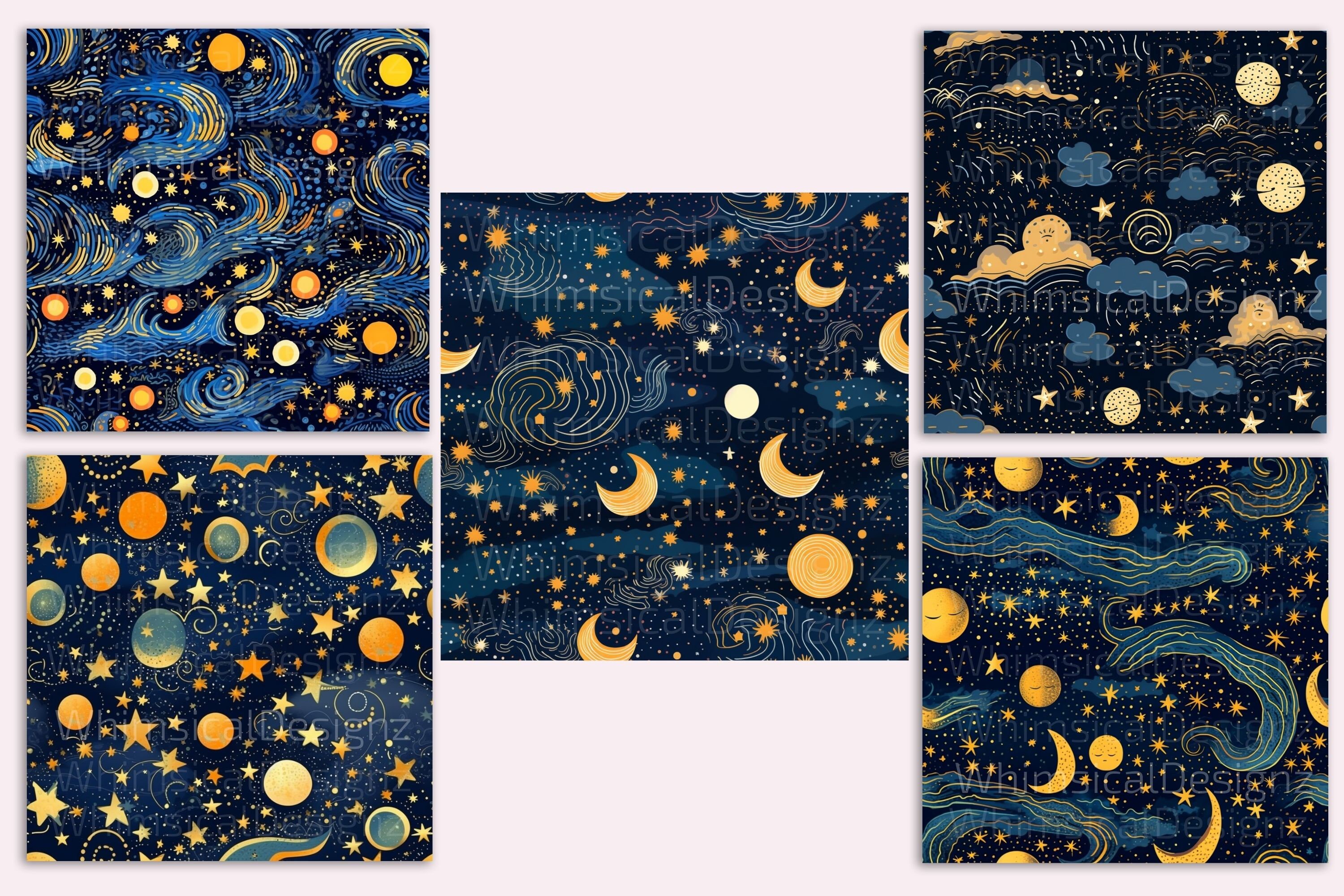 20 Starry Night Seamless Pattern, Digital Paper Pack, Night Sky ...