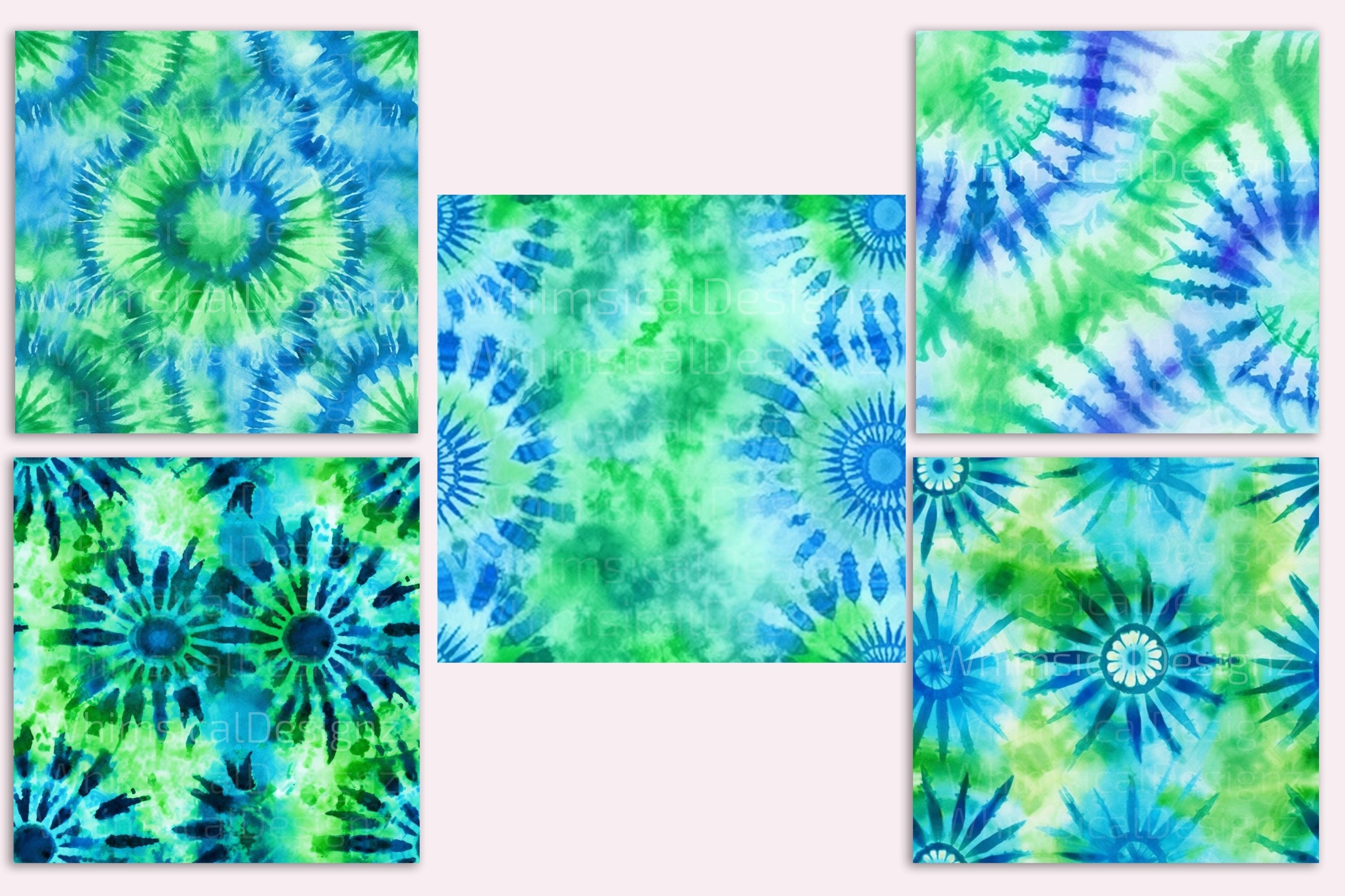 20 Blue Green Tie Dye Seamless Pattern, Digital Paper Pack, Groovy ...
