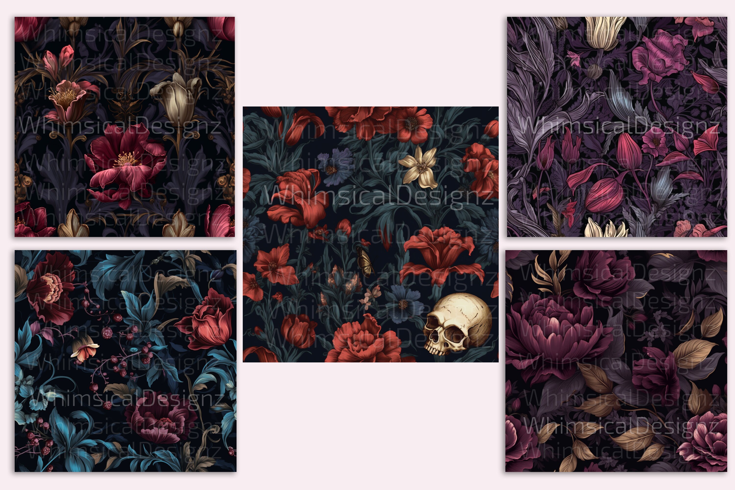 20 Gothic Seamless Floral Pattern, Digital Paper Pack, Nature-inspired ...