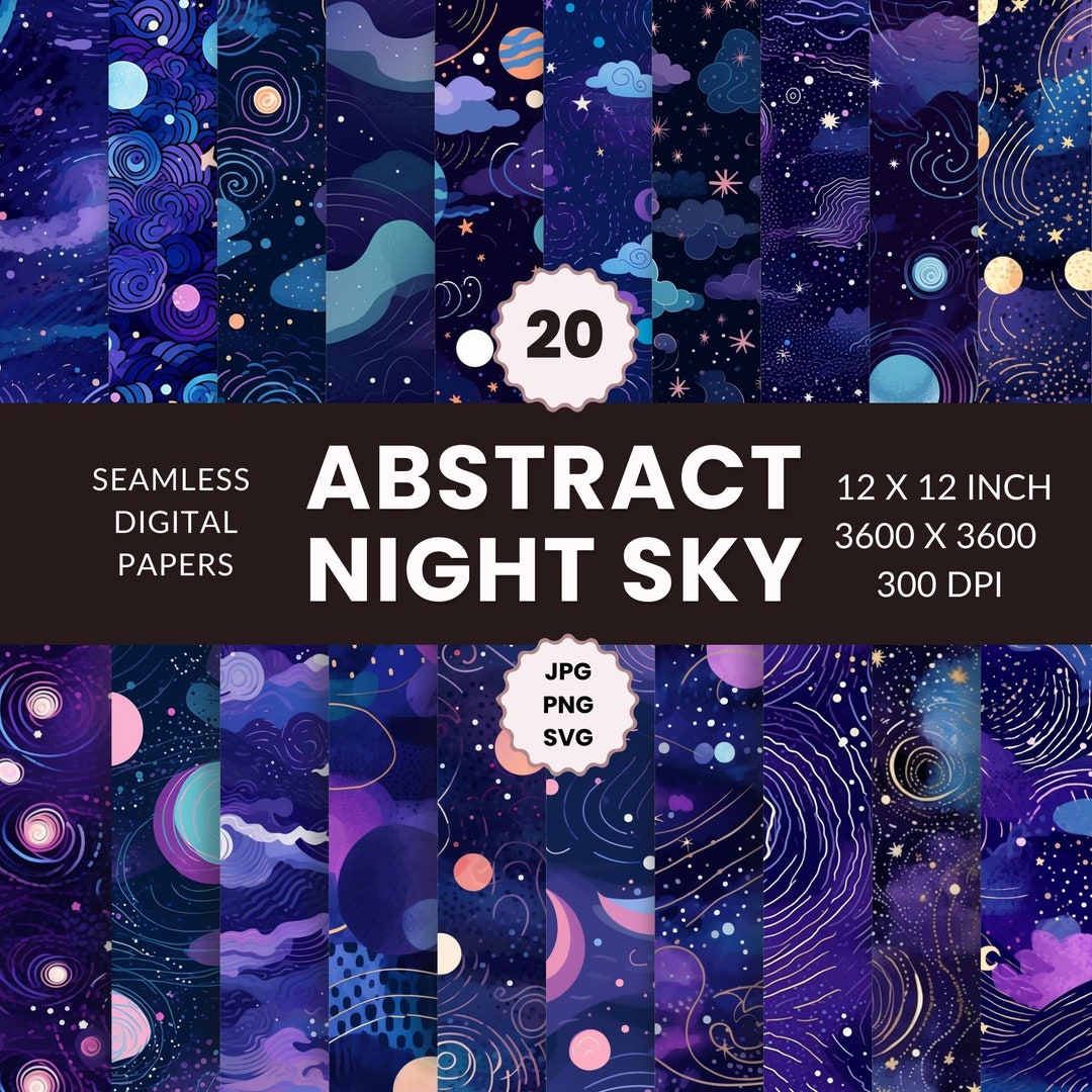 20 Abstract Night Sky Seamless Pattern, Digital Paper Pack, Cosmic ...