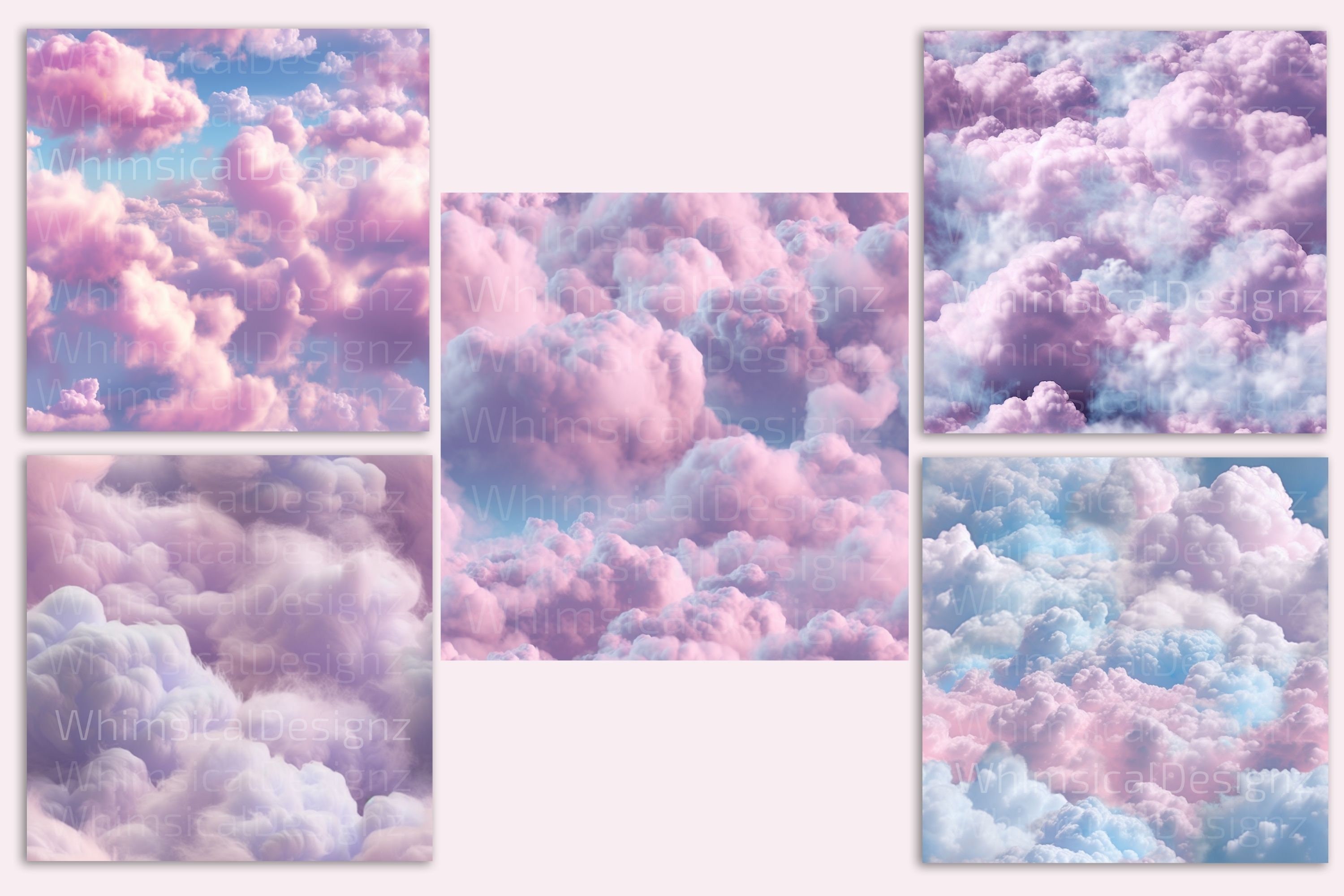 20 Pastel Fluffy Clouds Seamless Pattern, Digital Paper Pack, Dreamy ...