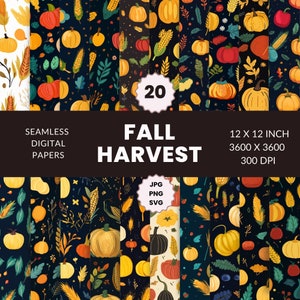 20 Fall Harvest Seamless Leaves Pattern, Digital Paper Pack, Autumn ...