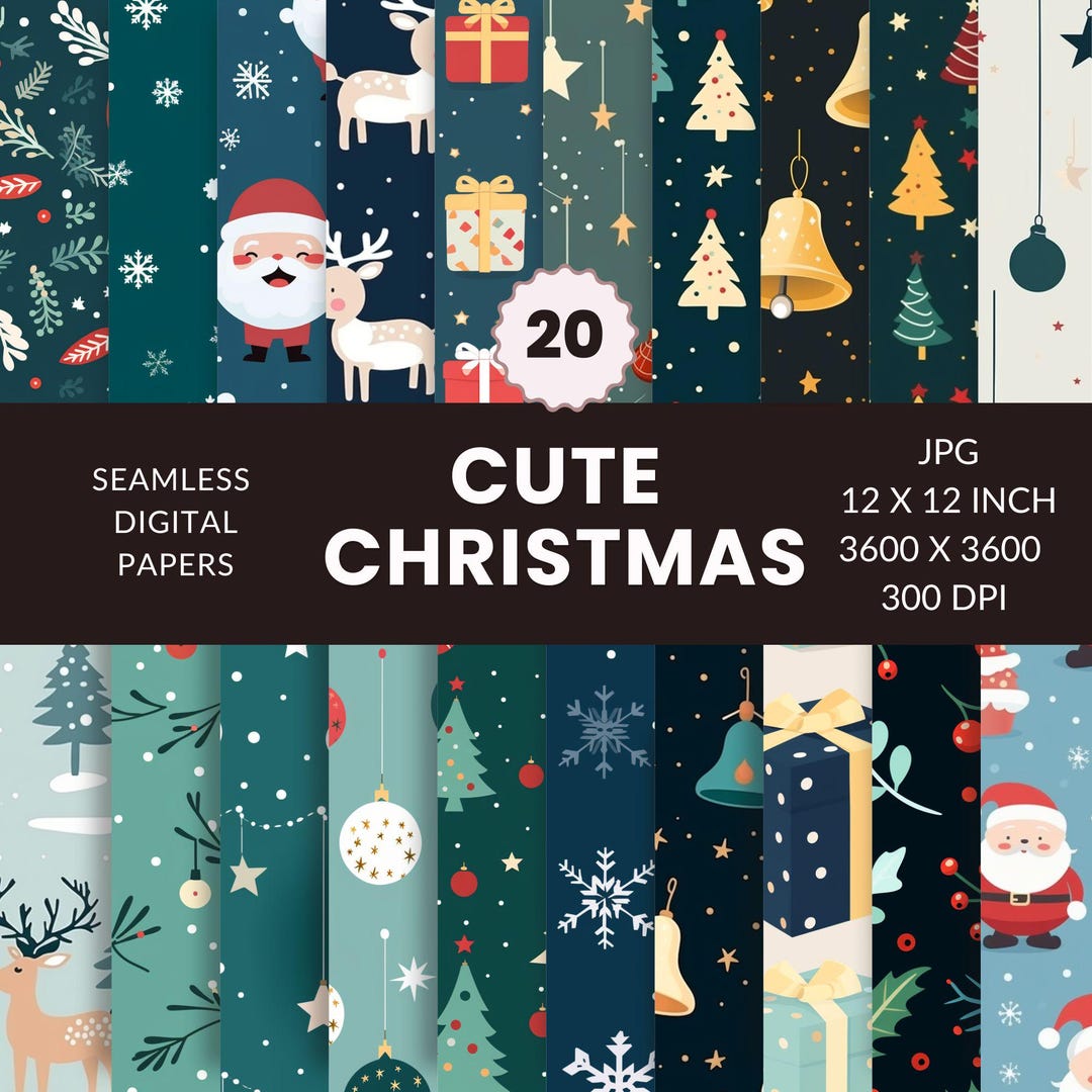 20 Cute Christmas Seamless Leaves Pattern, Digital Paper Pack, Holiday ...