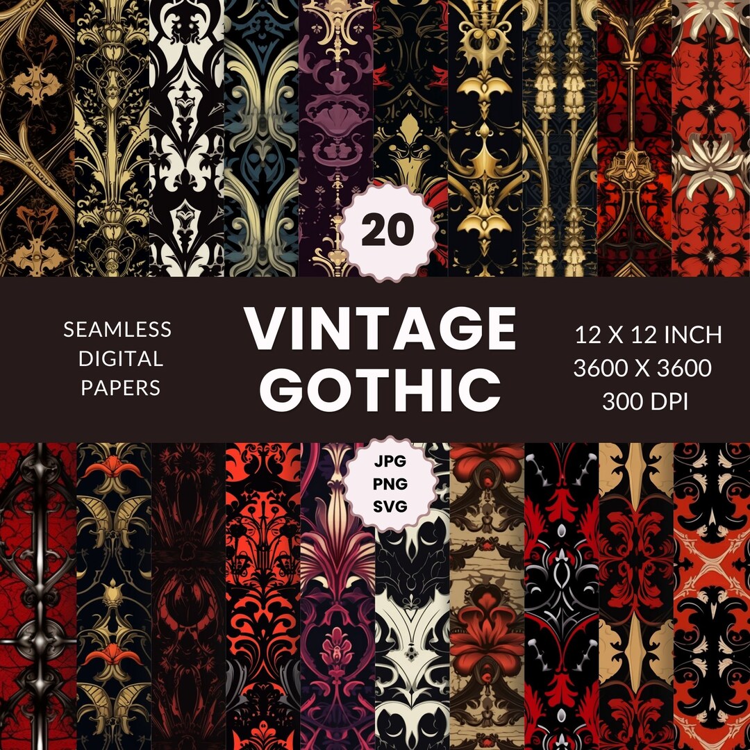 20 Vintage Gothic Seamless Pattern, Digital Paper Pack, Retro Designs ...