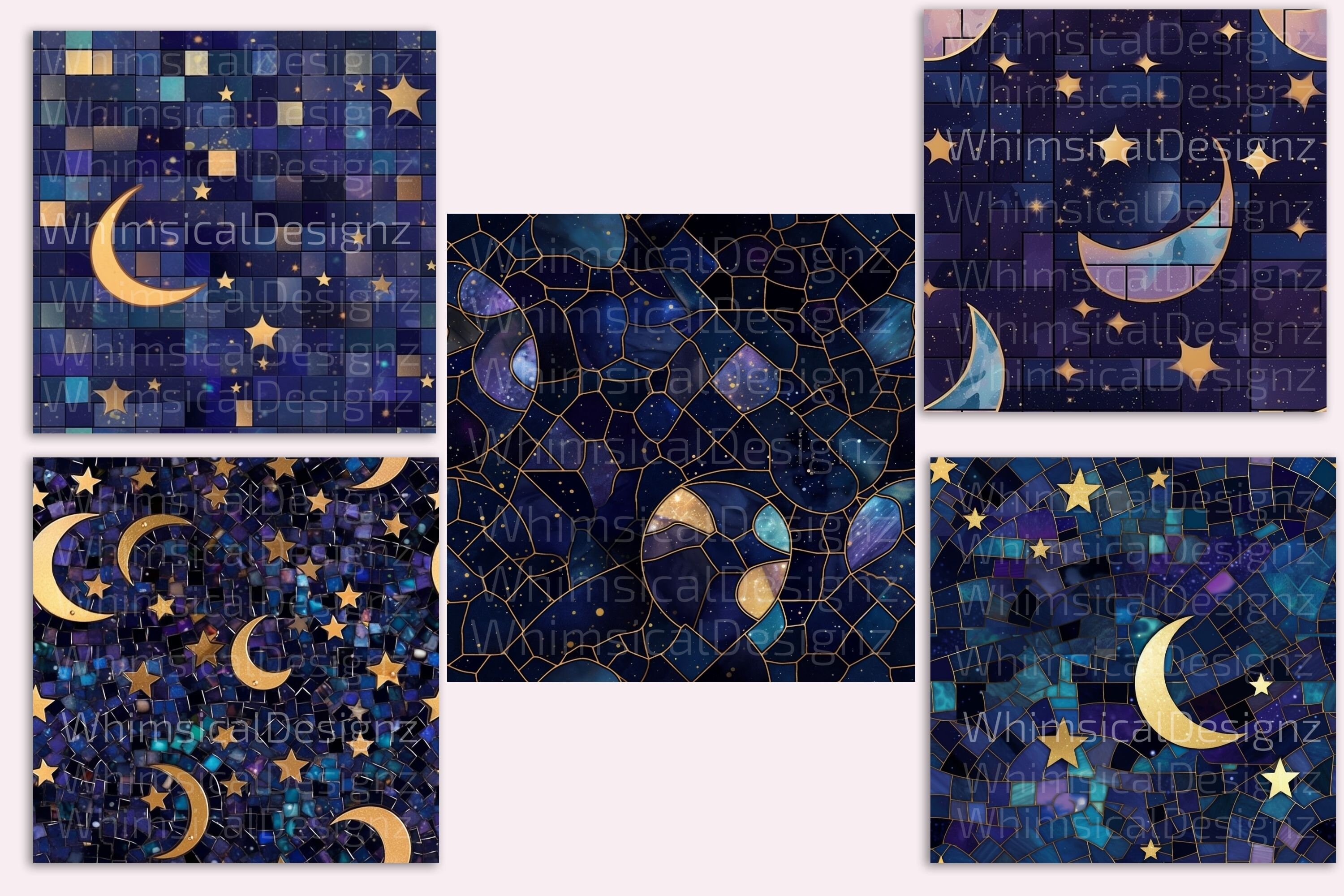 20 Celestial Mosaic Seamless Pattern, Digital Paper Pack, Cosmic ...