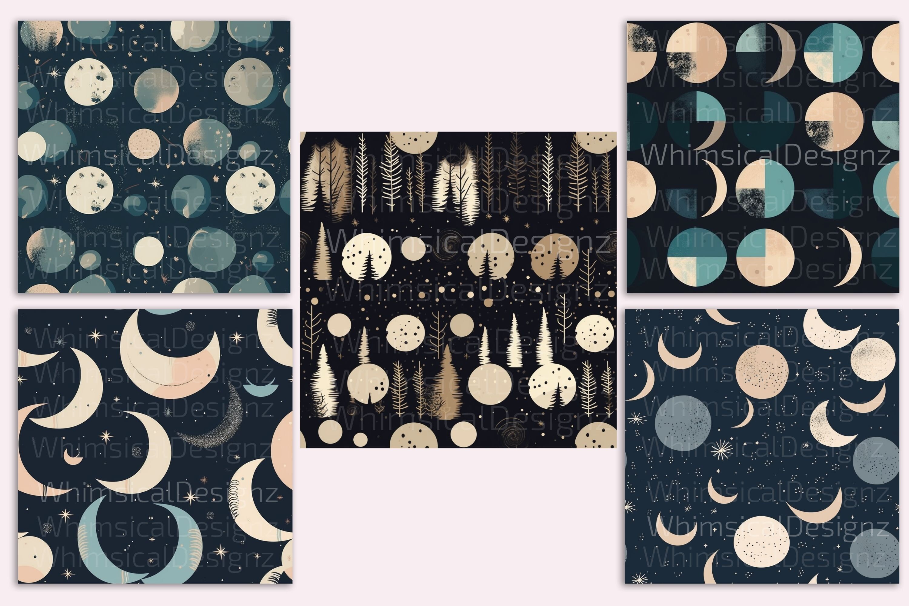 20 Moon Phase Seamless Pattern, Digital Paper Pack, Cosmic Graphic ...