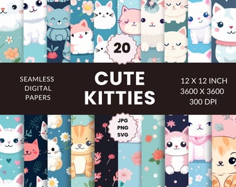 CUTE KITTIES, Seamless Repeat Pattern, Backgrounds, Printable Digital ...