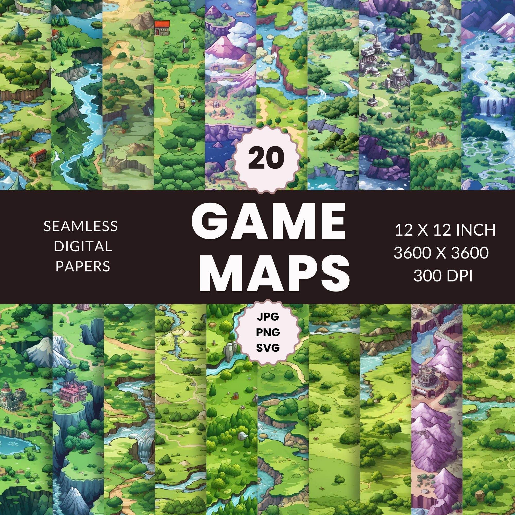 20 Game Maps Seamless Pattern, Digital Paper Pack, Video Game Patterns ...
