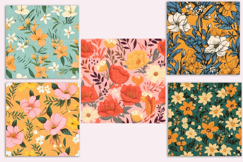 20 Wes Anderson Flowers Wallpaper Seamless Pattern, Digital Paper Pack ...