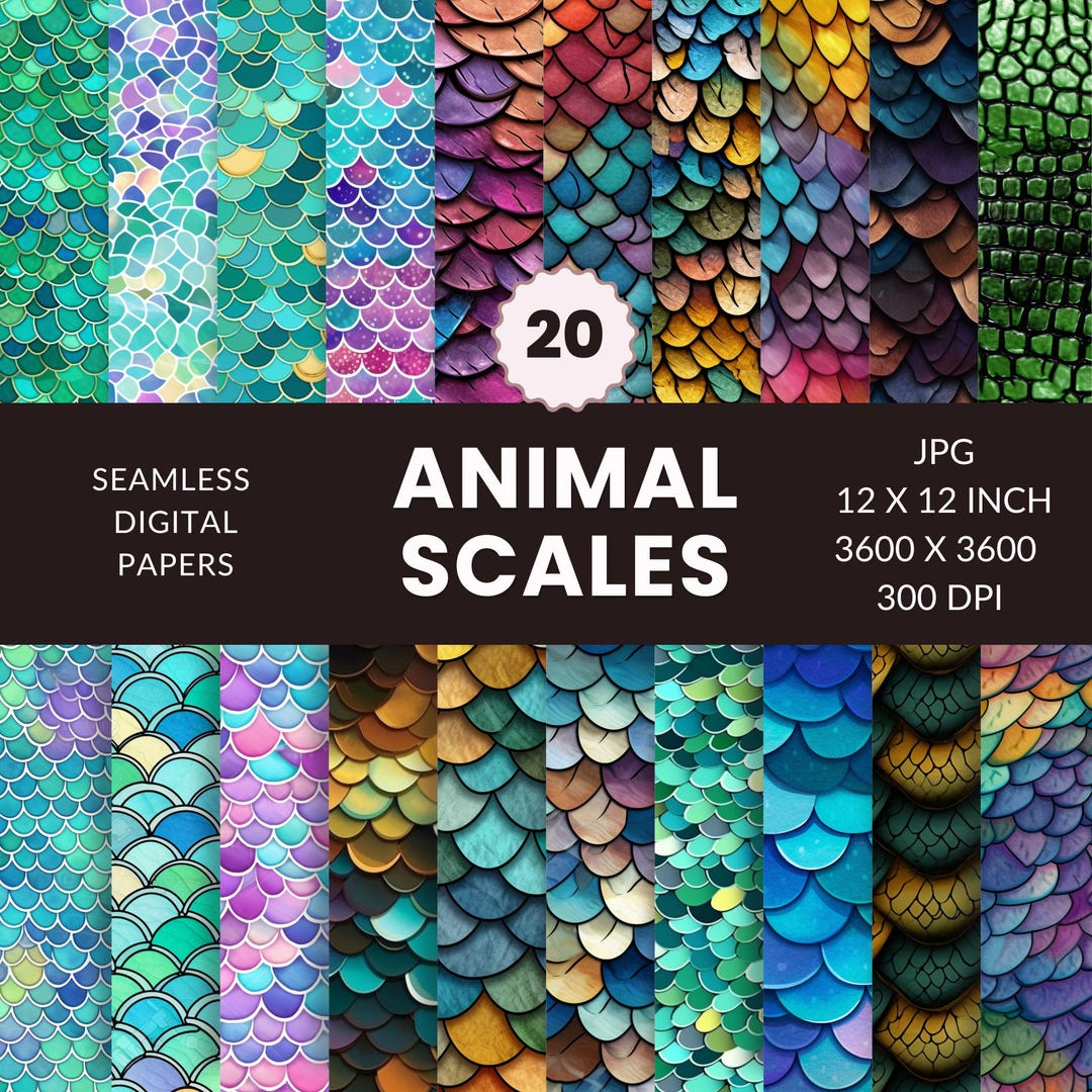 20 Animal Scales Seamless Pattern, Digital Paper Pack, Reptile-inspired ...