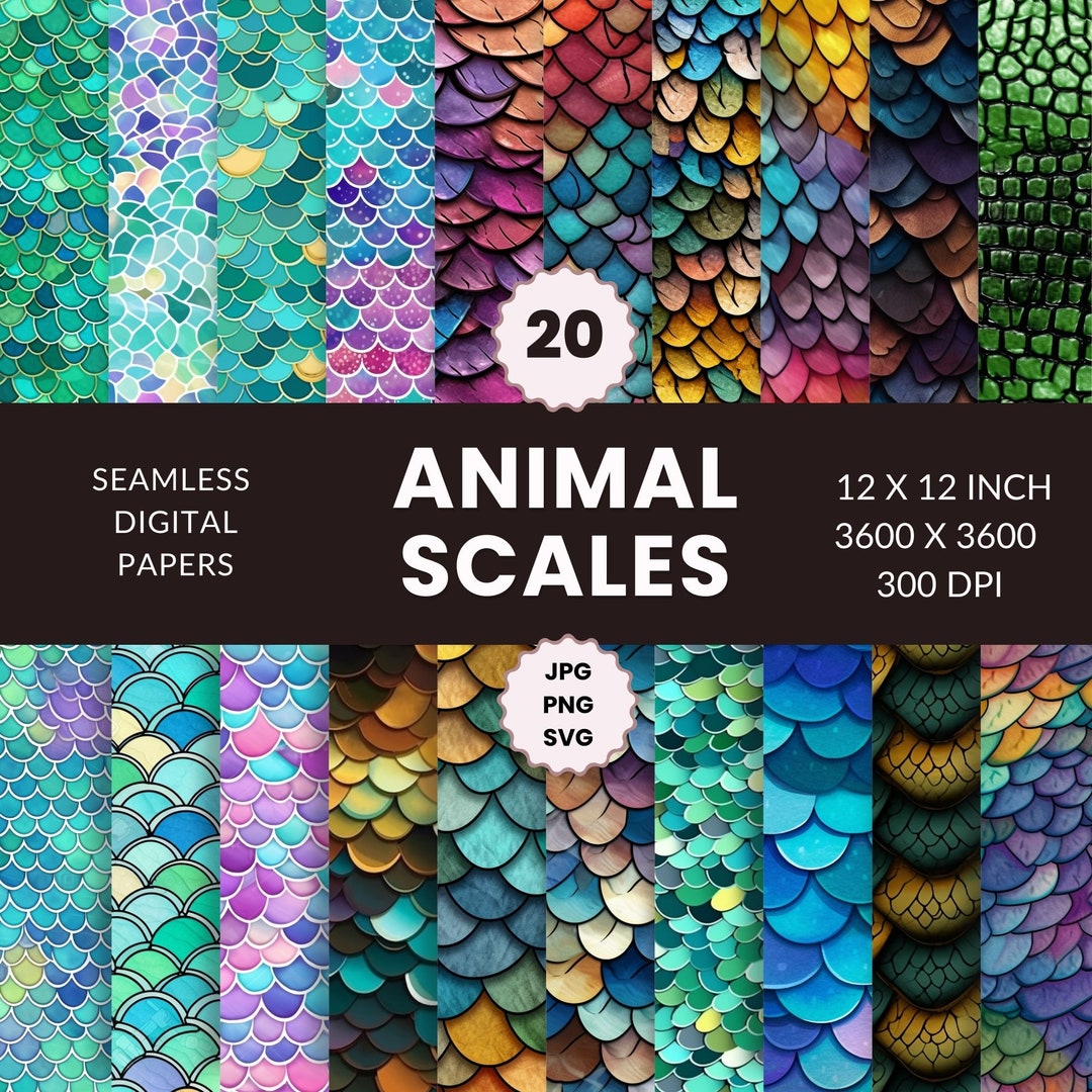 20 Animal Scales Seamless Pattern, Digital Paper Pack, Reptile-inspired ...