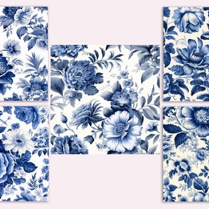 20 Vintage Delft Seamless Pattern, Digital Paper Pack, Flowers ...