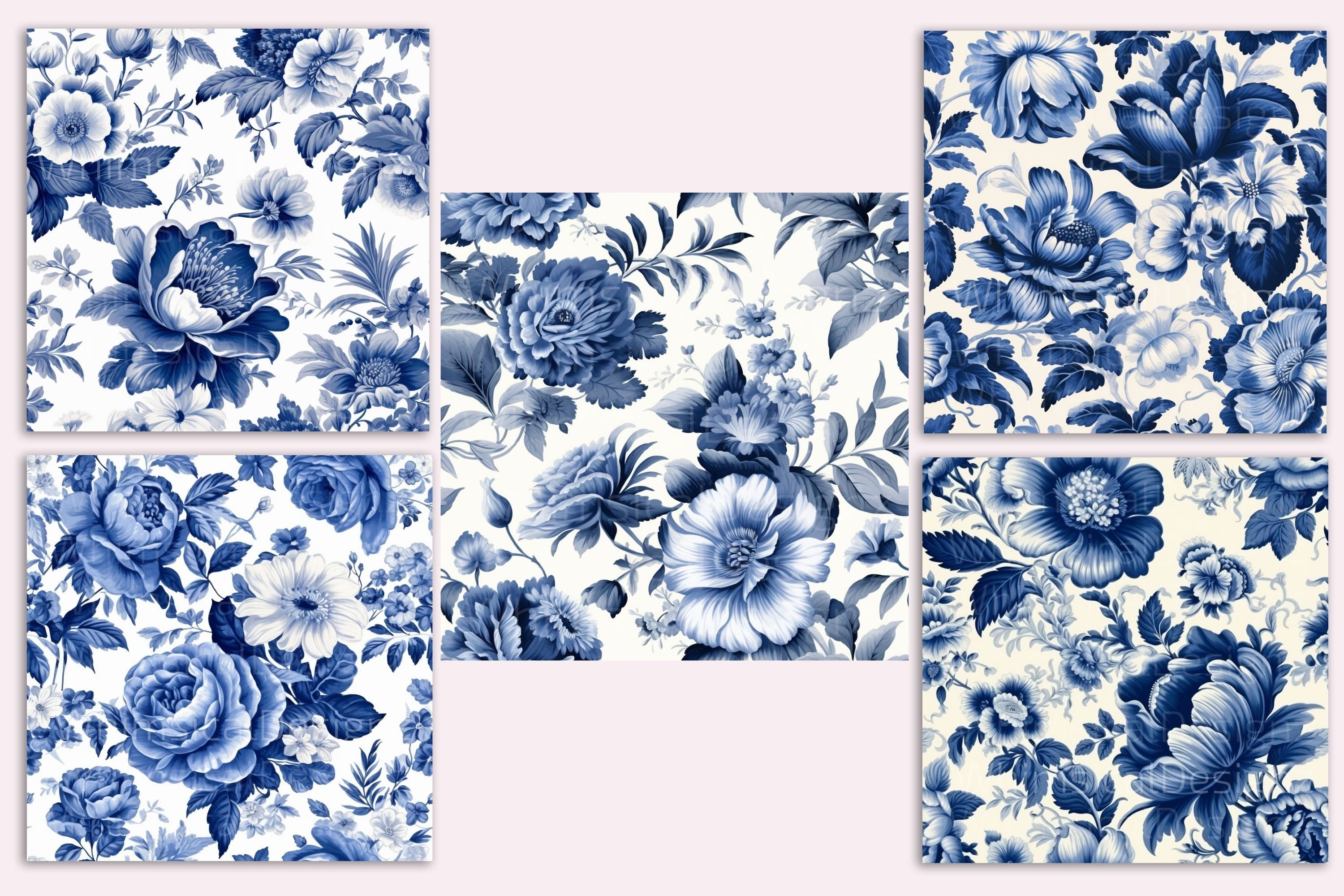 20 Vintage Delft Seamless Pattern, Digital Paper Pack, Flowers ...