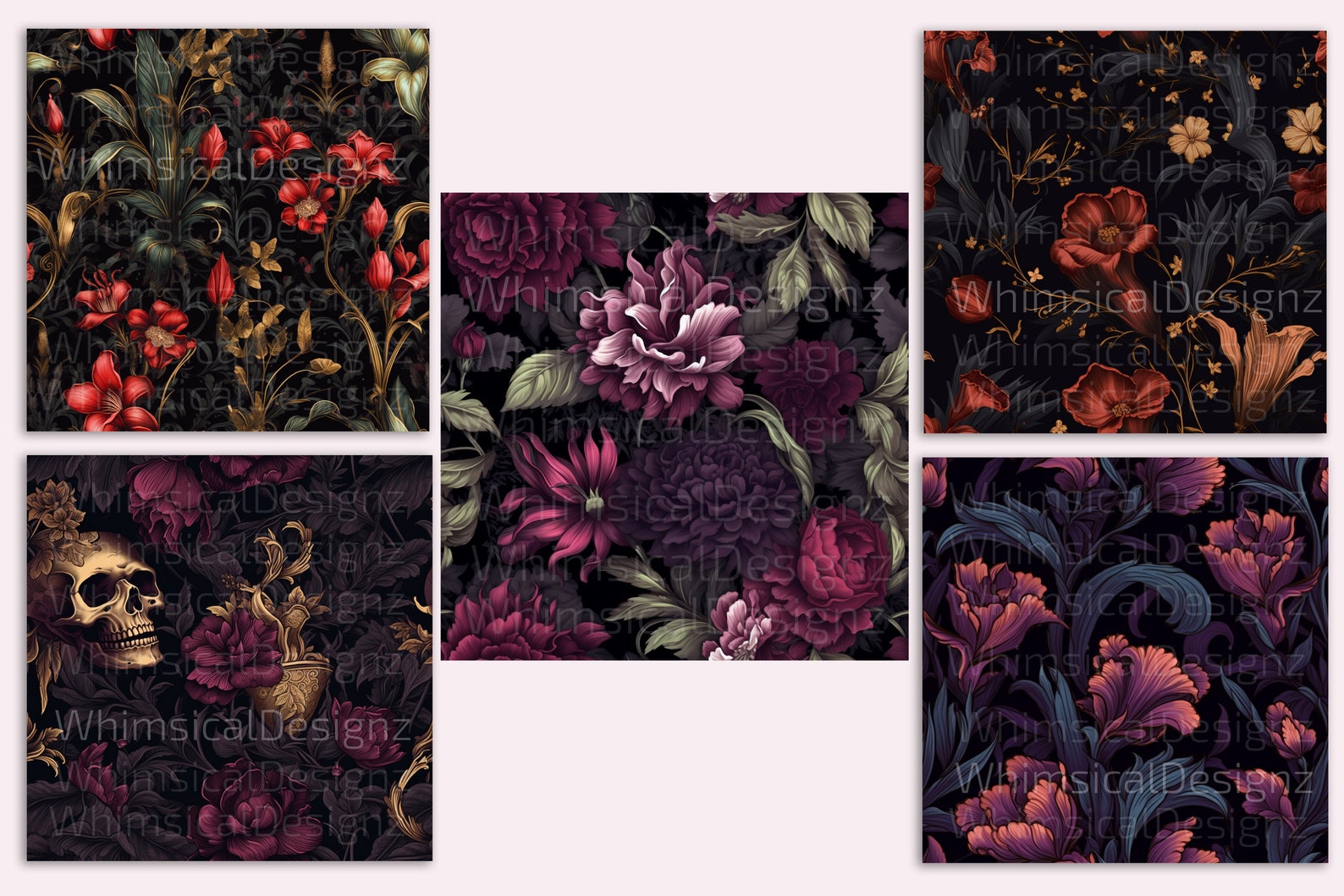 20 Gothic Seamless Floral Pattern, Digital Paper Pack, Nature-inspired ...