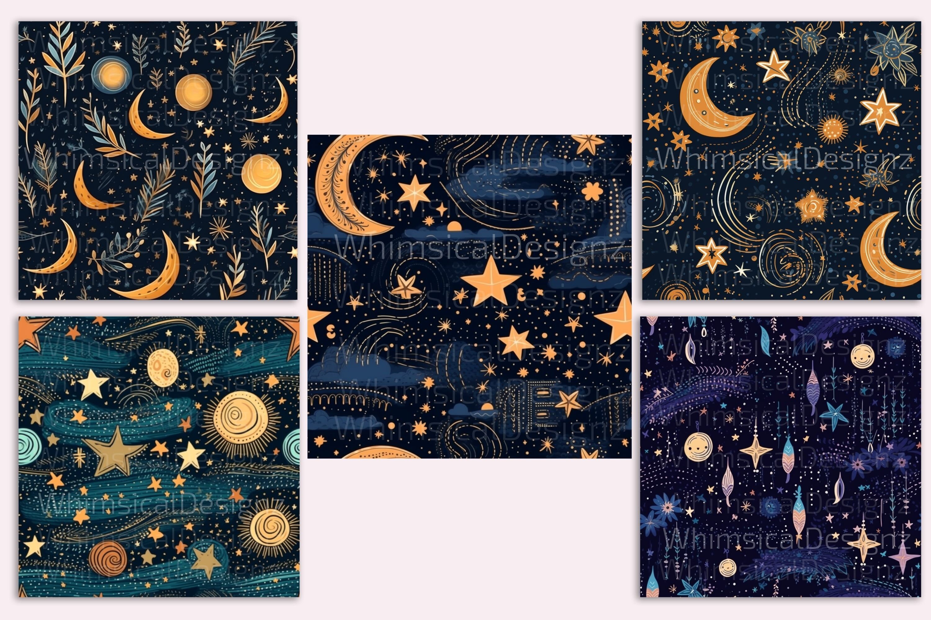 20 Boho Starry Night Seamless Pattern, Digital Paper Pack, Cosmic ...