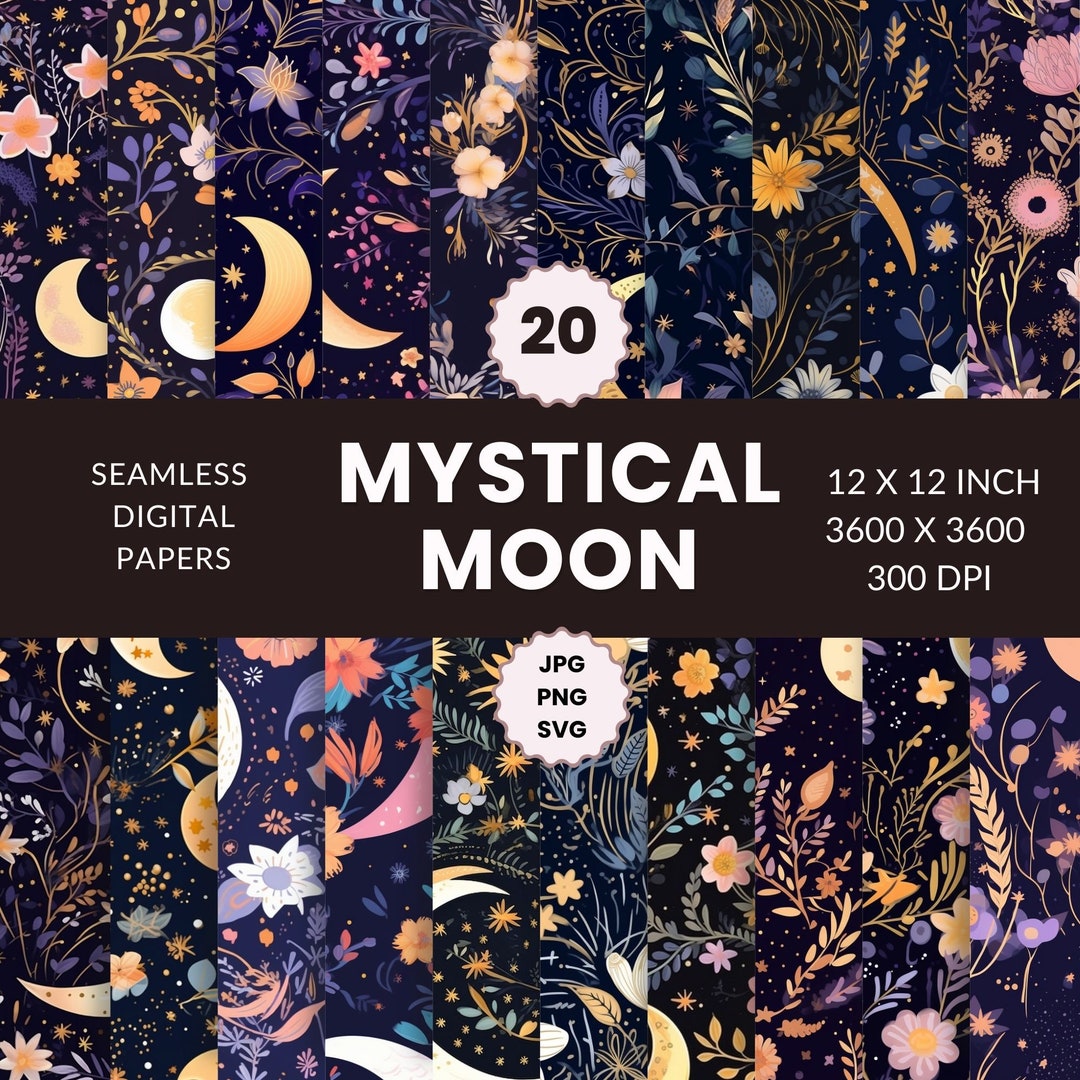 20 Mystical Moon Seamless Pattern, Digital Paper Pack, Lunar Patterns ...