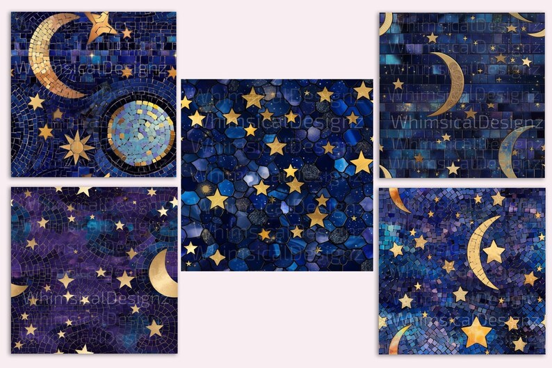 20 Celestial Mosaic Seamless Pattern, Digital Paper Pack, Cosmic ...