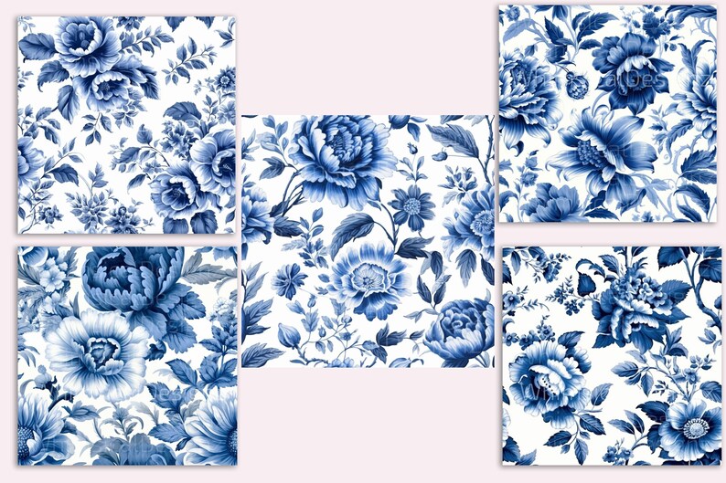20 Vintage Delft Seamless Pattern, Digital Paper Pack, Flowers ...