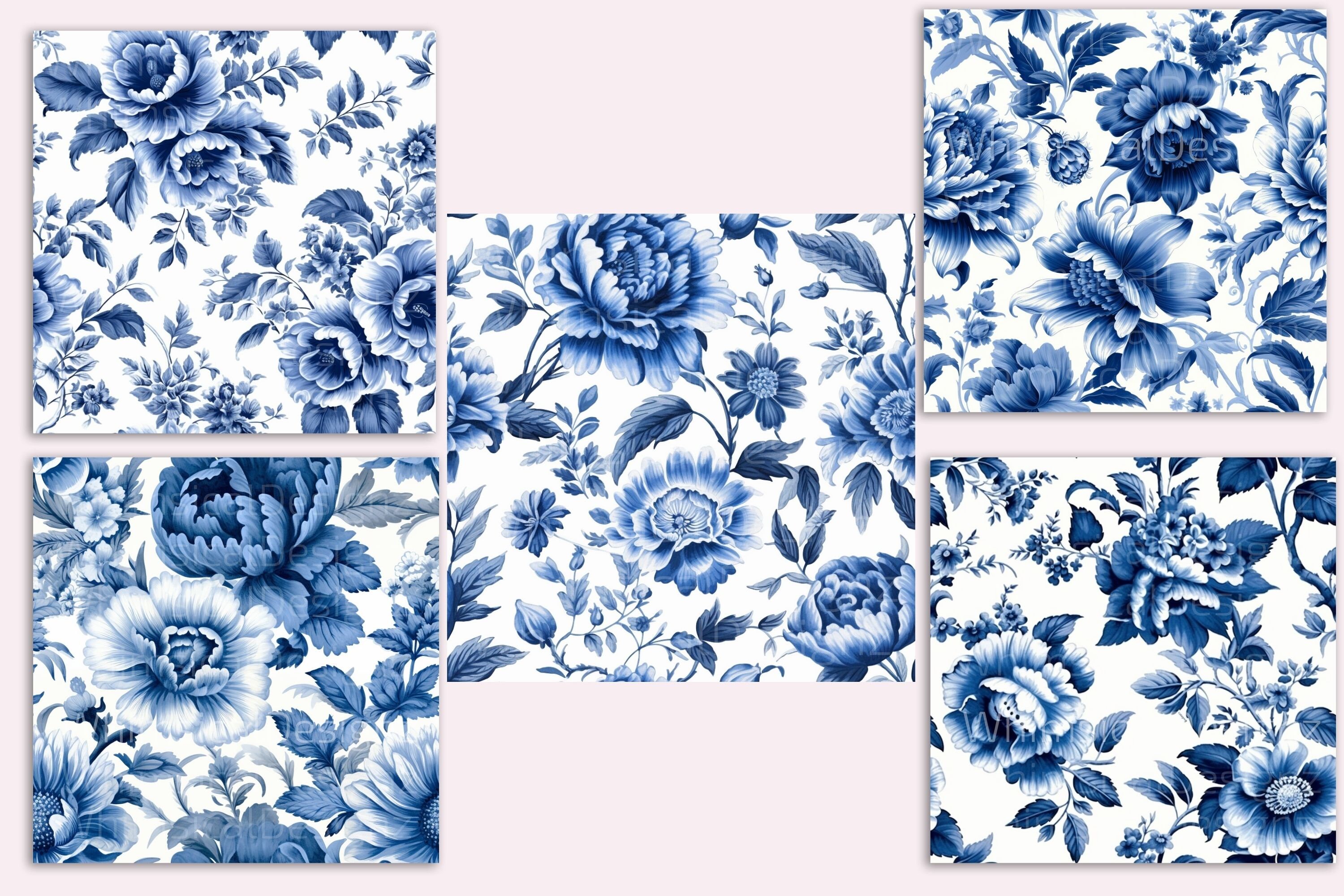 20 Vintage Delft Seamless Pattern, Digital Paper Pack, Flowers ...